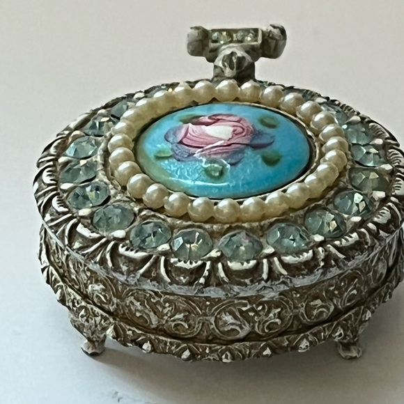 Florenza | Jewelry | Vintage Florenza Enamel Trinket Box Blue Floral ...